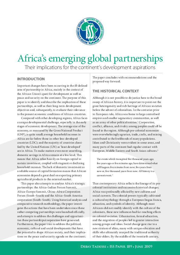 (PDF) Africa's Emerging Global Partnerships Their Implications for the ...