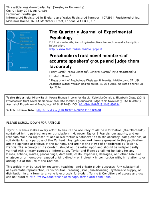 (PDF) Preschoolers Trust Novel Members of Accurate Speakers’ Groups and ...