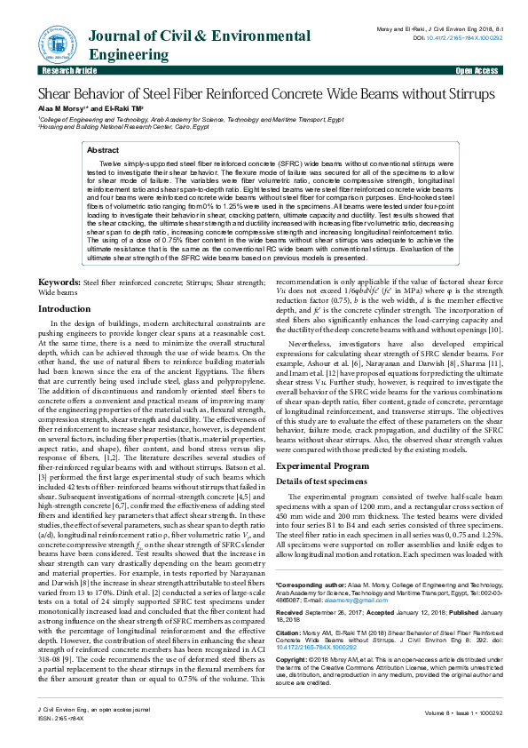 Pdf Shear Behavior Of Steel Fiber Reinforced Concrete Beams