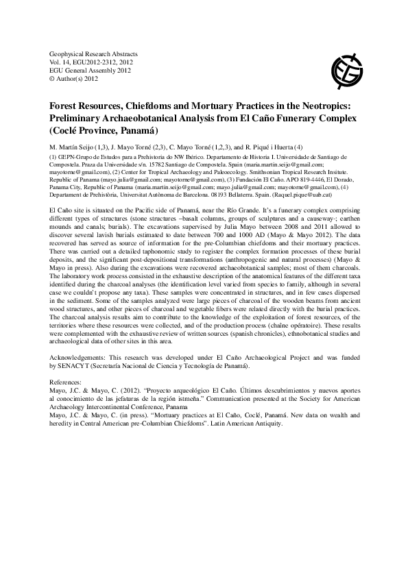 (PDF) Forest Resources, Chiefdoms and Mortuary Practices in the Neotropics: Preliminary ...