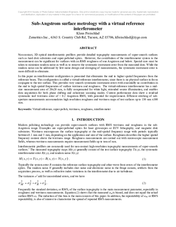 (PDF) Sub-angstrom surface metrology with a virtual reference ...