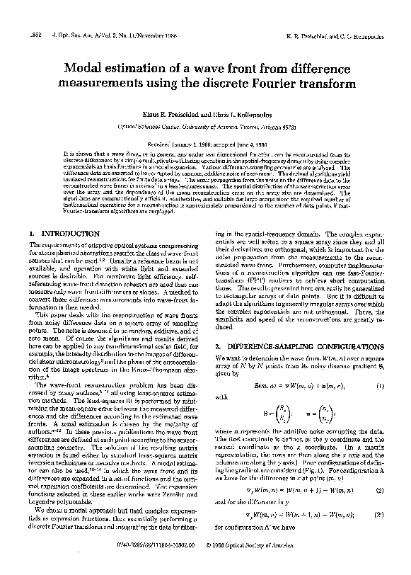 (PDF) Modal estimation of a wave front from difference measurements using the discrete Fourier ...