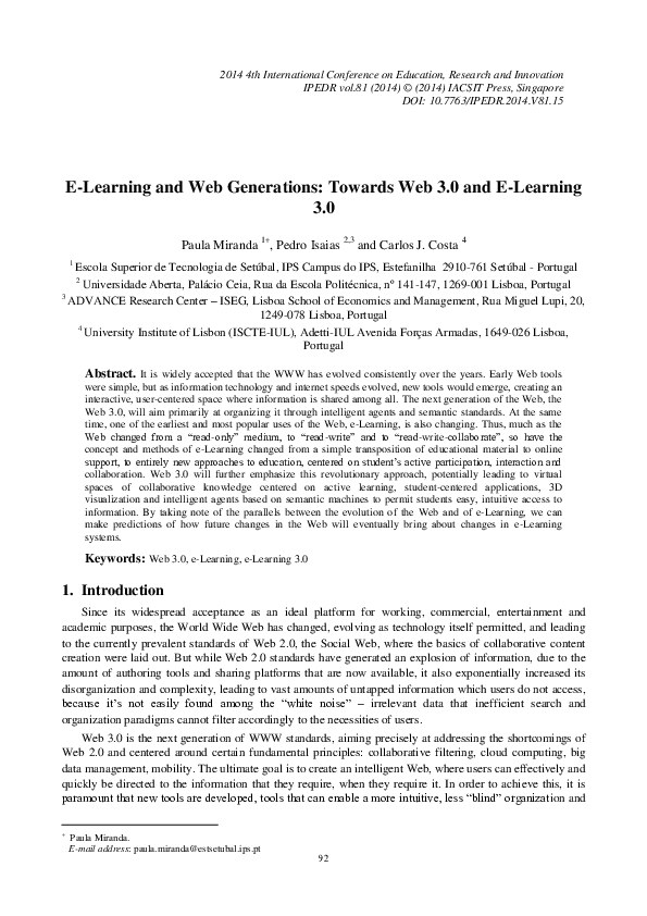 (PDF) E-learning and web generations: towards web 3.0 and e-learning 3.0