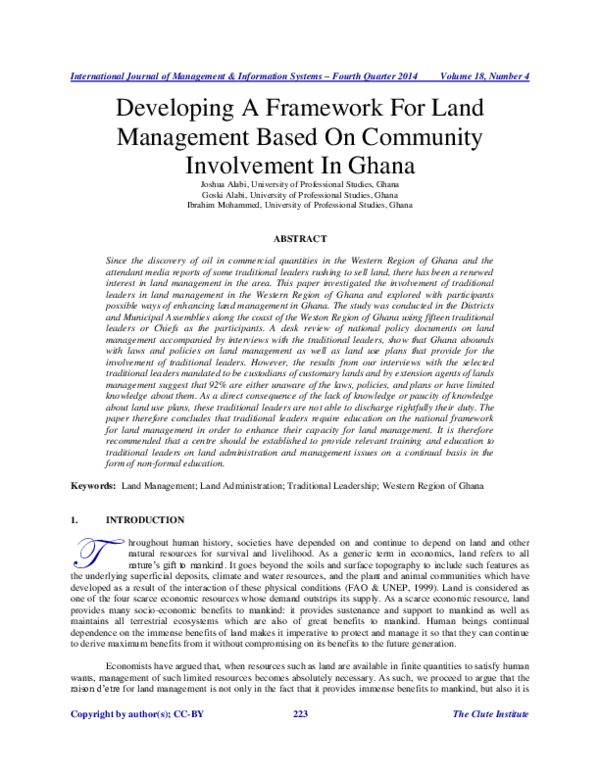 (PDF) Developing A Framework For Land Management Based On Community ...
