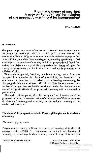 (PDF) Pragmatic theory of meaning: A note on Peirce's 'last ...