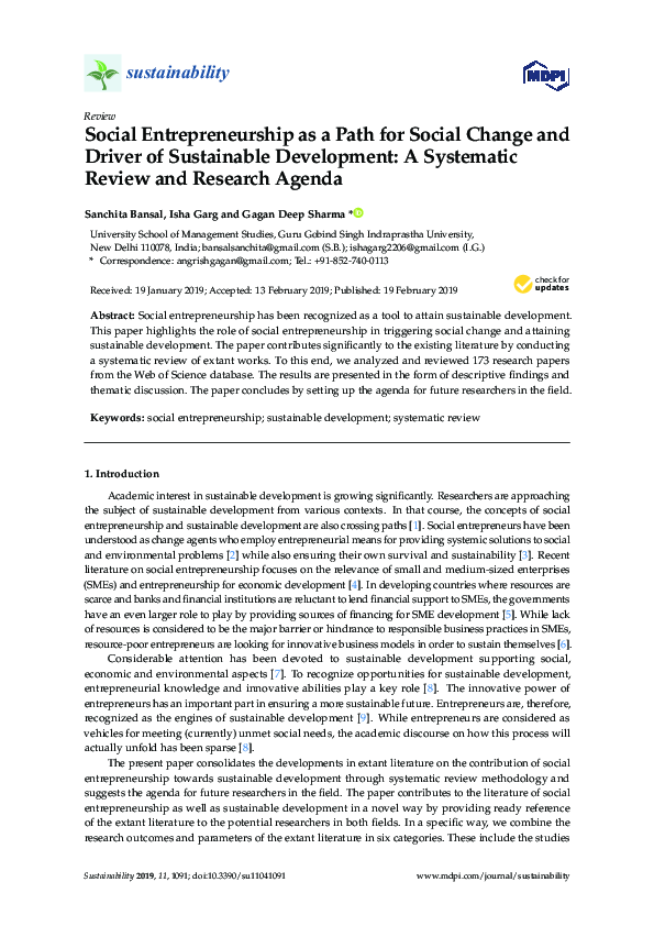 (PDF) Social Entrepreneurship as a Path for Social Change and Driver of ...