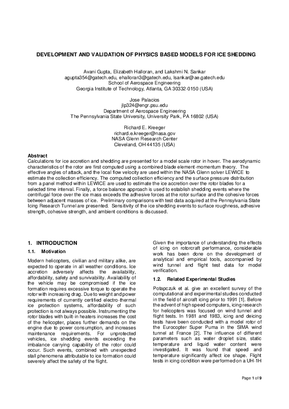 Pdf Development And Validation Of Physics Based Models For Ice Shedding