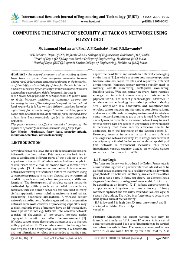 (PDF) Computing the Impact of Security Attack on Network Using Fuzzy Logic