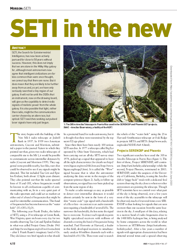 (PDF) Advancements in SETI: Past, Present, Future
