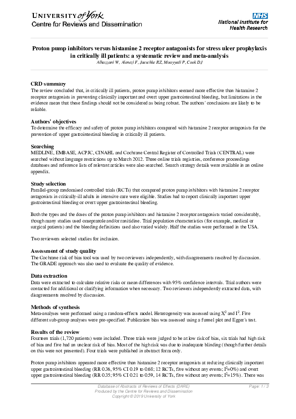 (PDF) Proton Pump Inhibitors Versus Histamine 2 Receptor Antagonists ...