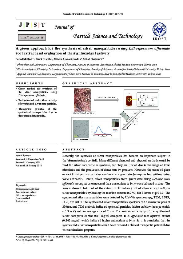 (PDF) Green synthesis of silver and gold nanoparticles using Zingiber officinale root extract ...