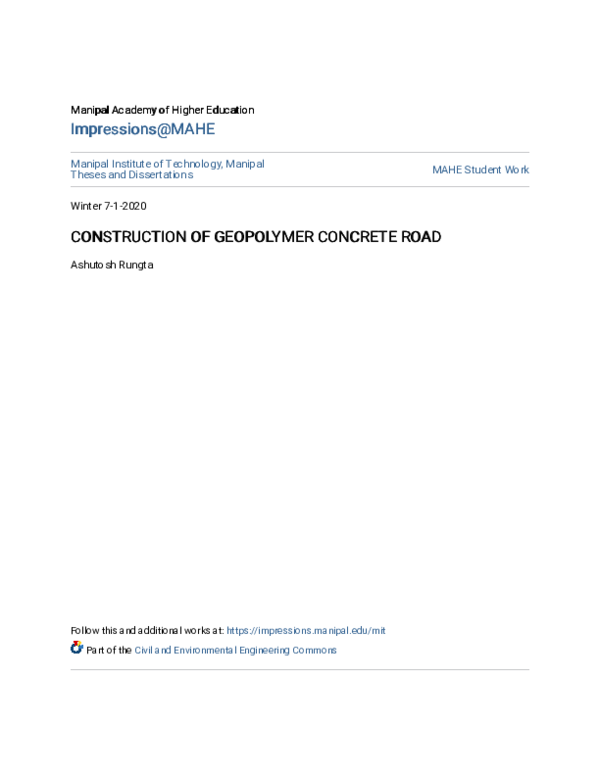 (PDF) Construction of Geopolymer Concrete Road