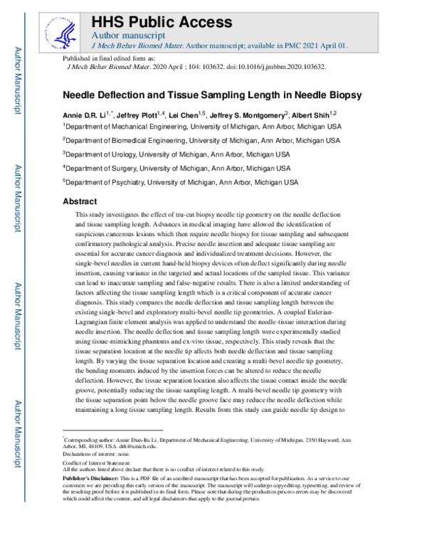 (PDF) Needle deflection and tissue sampling length in needle biopsy