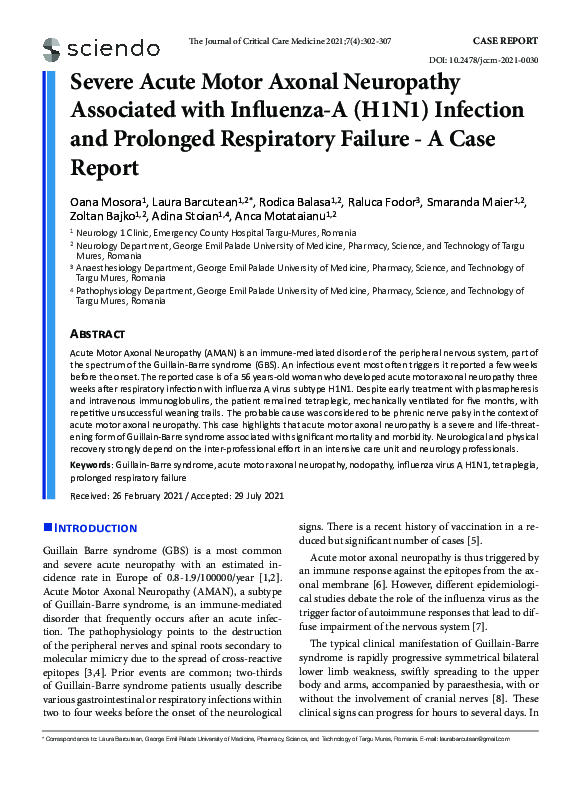 (PDF) Severe Acute Motor Axonal Neuropathy Associated with Influenza-A ...