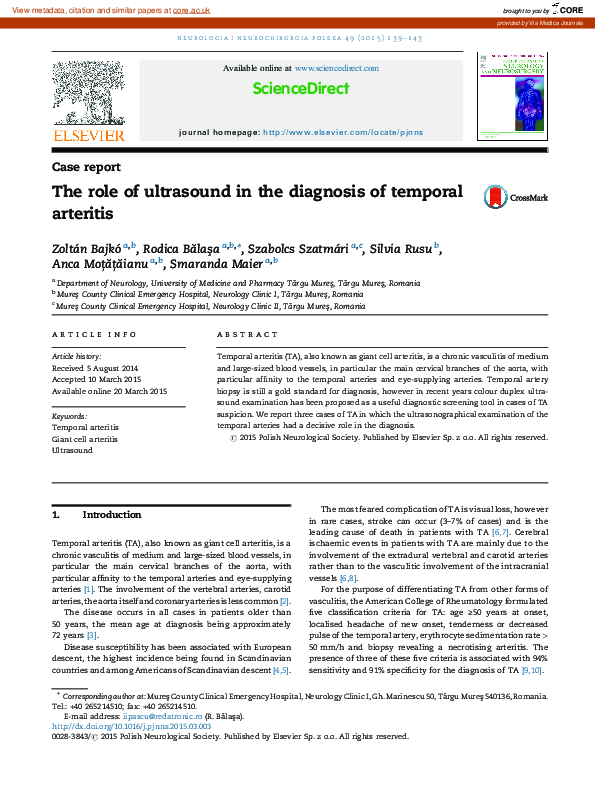 (PDF) The role of ultrasound in the diagnosis of temporal arteritis