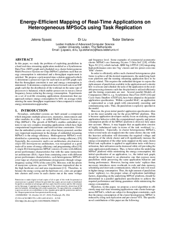 Pdf Energy Efficient Mapping Of Real Time Applications On Heterogeneous Mpsocs Using Task