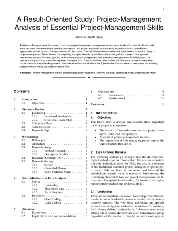 (PDF) A Result-Oriented Study: Project-Management Analysis of Essential Project-Management Skills