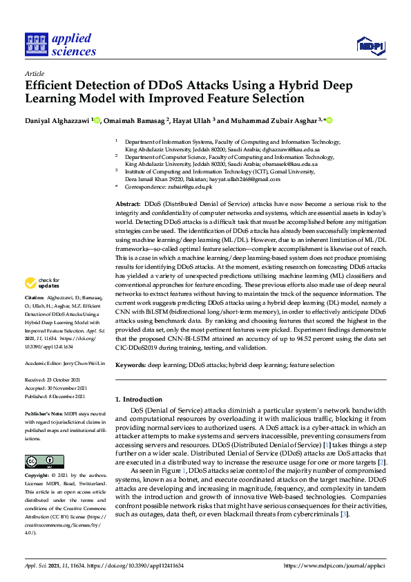Pdf Efficient Detection Of Ddos Attacks Using A Hybrid Deep Learning
