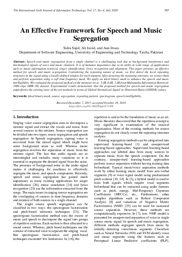 (PDF) An Effective Framework for Speech and Music Segregation