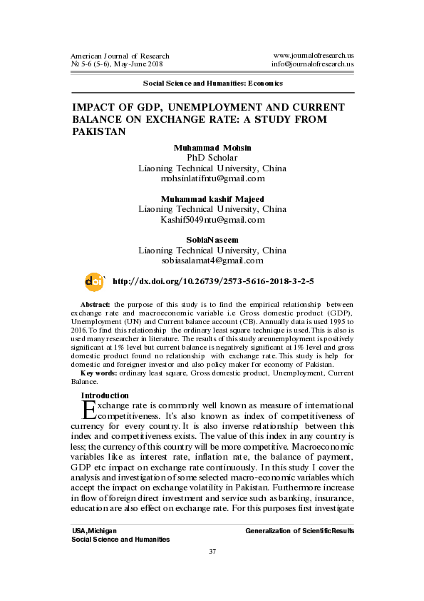 (PDF) Impact of GDP, Unemployment and Current Balance on Exchange Rate ...