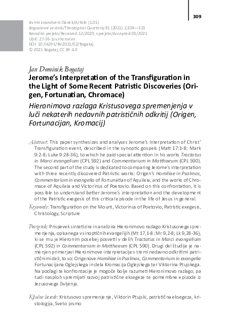 (PDF) Jerome’s Interpretation of the Transfiguration in the Light of ...