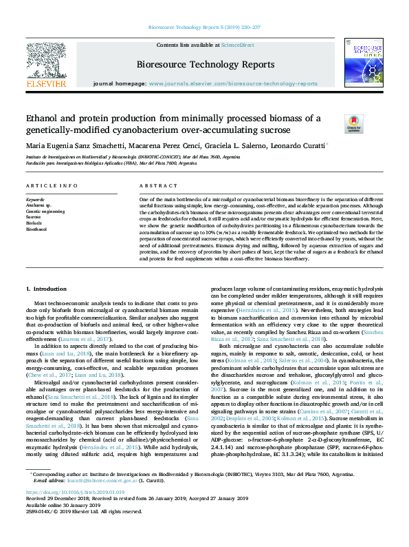 (PDF) Ethanol and protein production from minimally processed biomass of a genetically-modified ...
