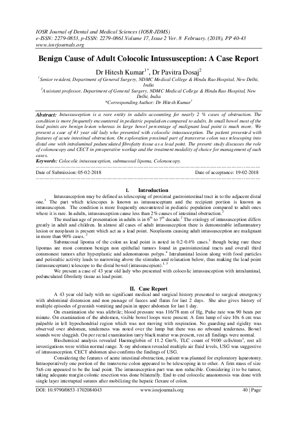 (PDF) Benign Cause of Adult Colocolic Intussusception : A Case Report