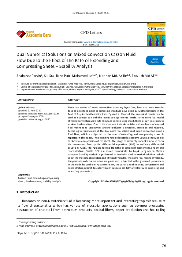 (PDF) Dual Numerical Solutions on Mixed Convection Casson Fluid Flow Due to the Effect of the ...