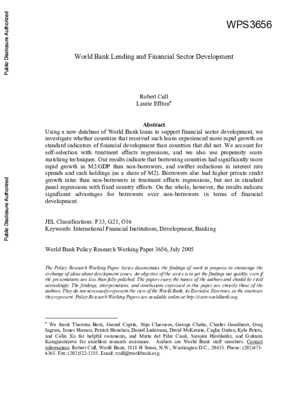 (PDF) World Bank Lending and Financial Sector Development