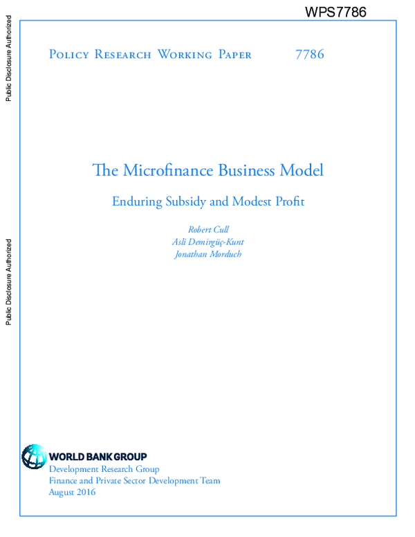 (PDF) The Microfinance Business Model: Enduring Subsidy and Modest Profit