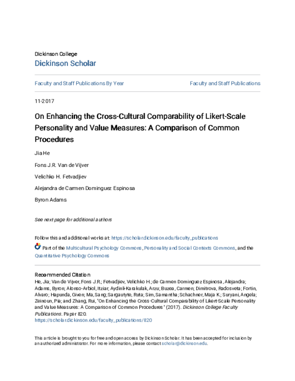 (PDF) On Enhancing the Cross–Cultural Comparability of Likert–Scale ...