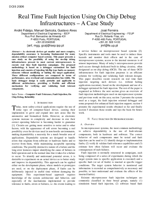 (PDF) Real Time Fault Injection Using On Chip Debug Infrastructures–A Case Study