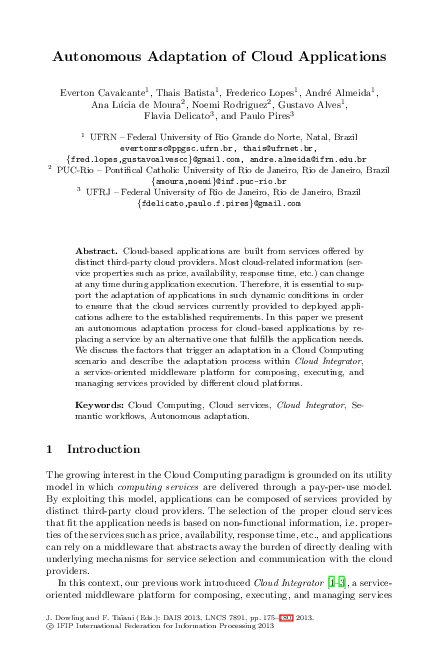 (PDF) Autonomous Adaptation of Cloud Applications
