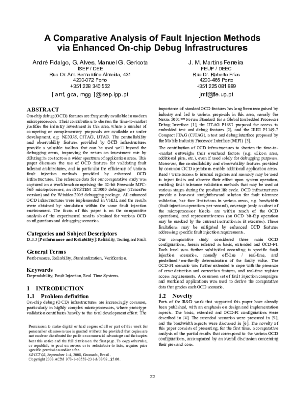 (PDF) A comparative analysis of fault injection methods via enhanced on-chip debug infrastructures