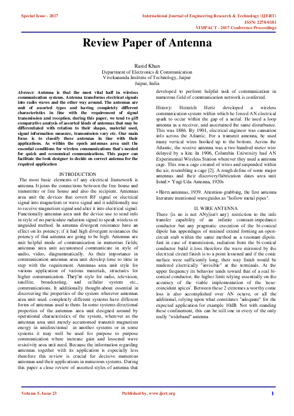 (PDF) Review Paper of Antenna
