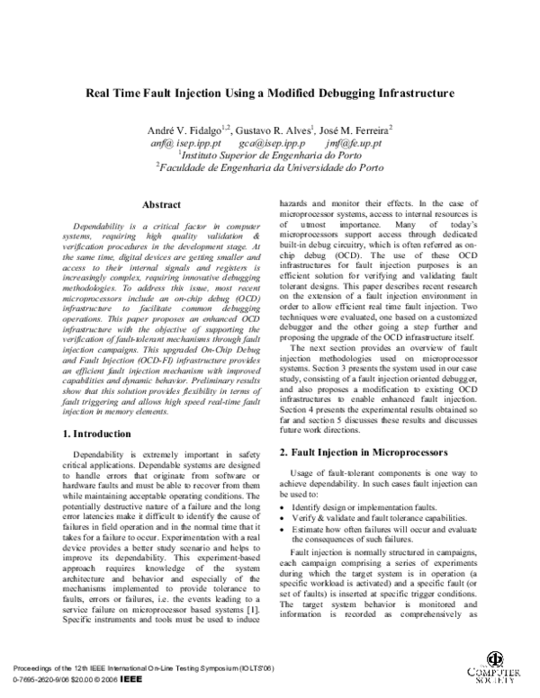 (PDF) Real Time Fault Injection Using a Modified Debugging Infrastructure (PDF) Real Time Fault Injection Using a Modified Debugging Infrastructure