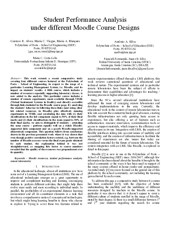 (PDF) Student performance analysis under different moodle course designs