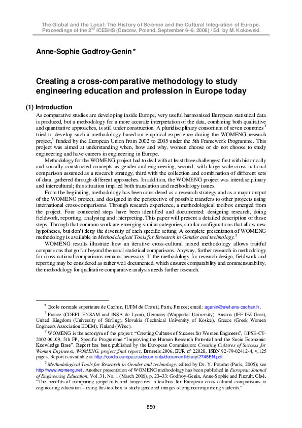 (PDF) Creating a cross-comparative methodology to study engineering ...