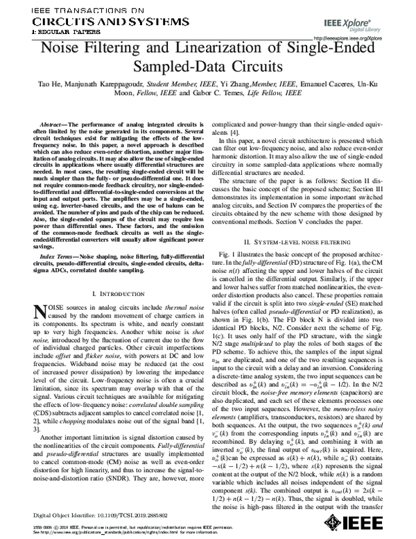 Pdf Noise Filtering And Linearization Of Single Ended Sampled Data