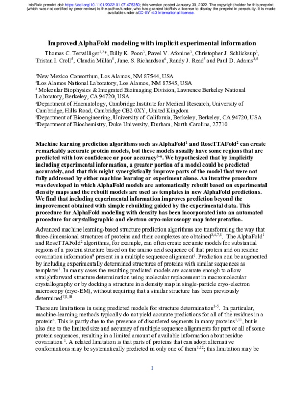 (PDF) Improved AlphaFold modeling with implicit experimental information