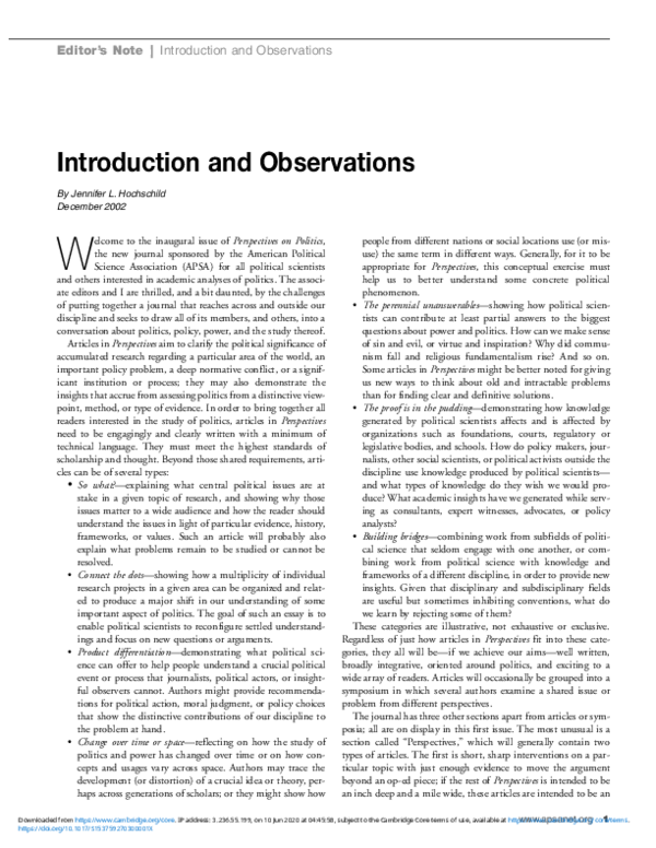 (PDF) Introduction and Observations