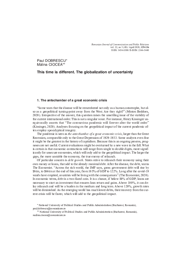 (PDF) This time is different. The globalization of uncertainty | Paul ...