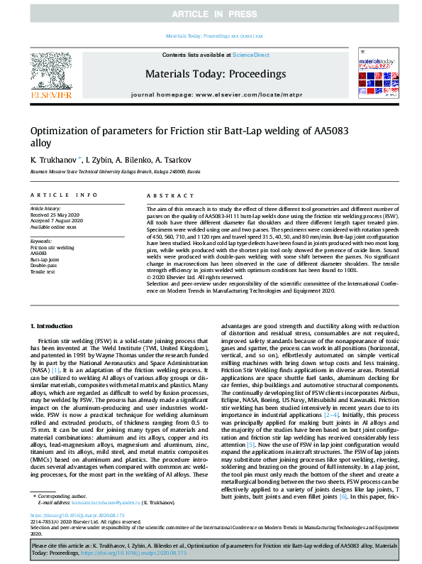 (PDF) Optimization of parameters for Friction stir Batt-Lap welding of ...
