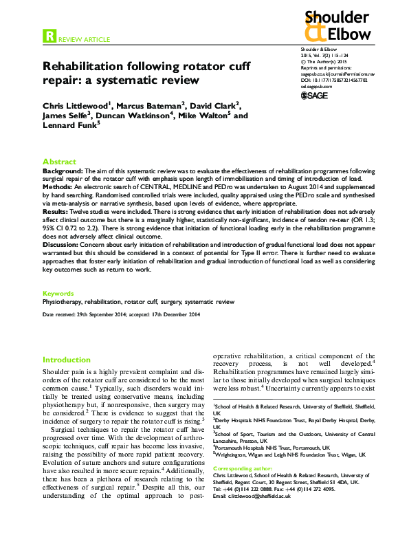 (PDF) Rehabilitation following rotator cuff repair: a systematic review