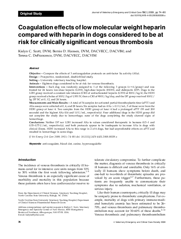 (PDF) Coagulation effects of low molecular weight heparin compared with ...