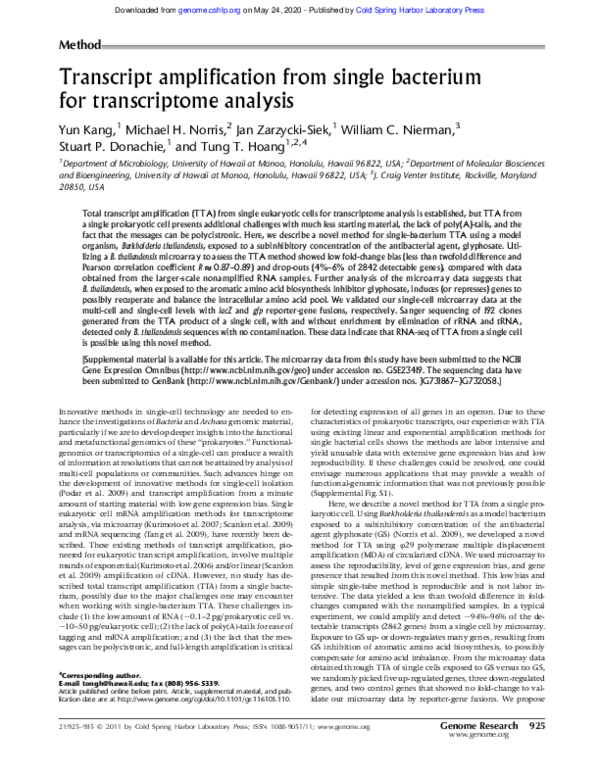 (PDF) Transcript amplification from single bacterium for transcriptome ...