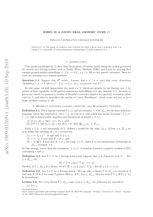 (PDF) When is a real generic over L