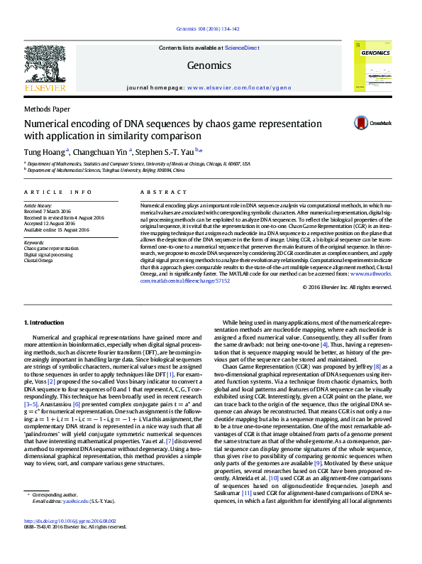 Numerical encoding of DNA sequences by chaos game representation with application in similarity ...