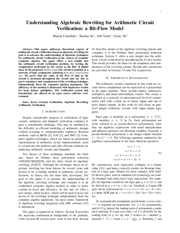 Pdf Understanding Algebraic Rewriting For Arithmetic Circuit Verification A Bit Flow Model