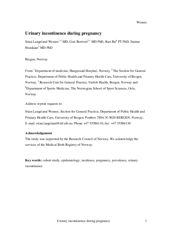 (PDF) Urinary Incontinence During Pregnancy